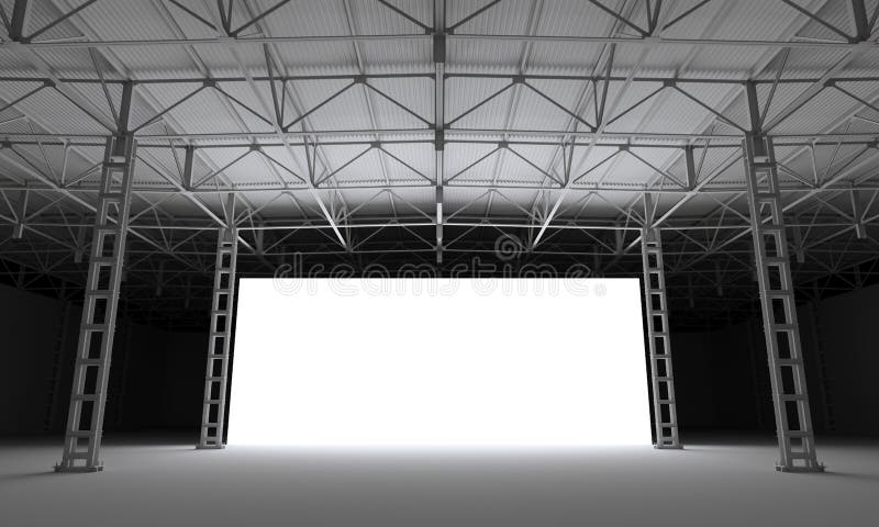 Abstract Illuminated White Stage Inside of Storehouse 3d Illustration ...