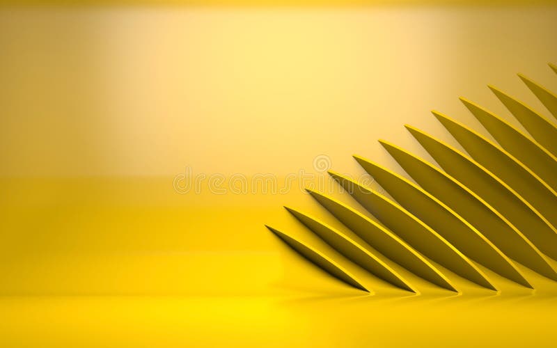 Abstract Illuminating Yellow Installation on Wall. 3d Stock ...