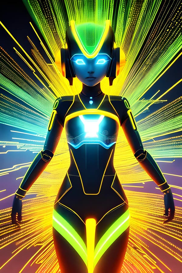 Female Android Outlined Glowing Illustration Stock Illustration ...