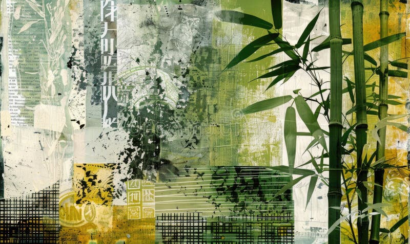 Abstract Illustration with Bamboo and Geometry Shapes Stock Image ...