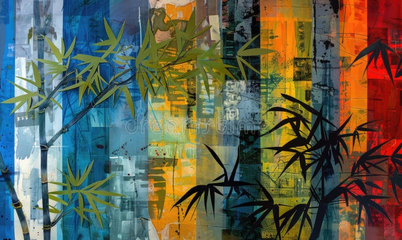 Abstract Illustration with Bamboo and Geometry Shapes Stock Photo ...