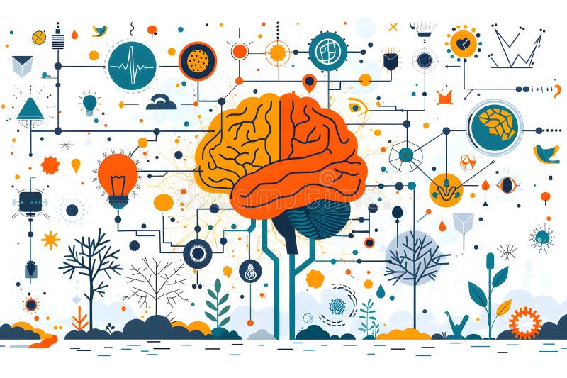 Abstract Illustration of a Brain with Interconnected Technology and ...