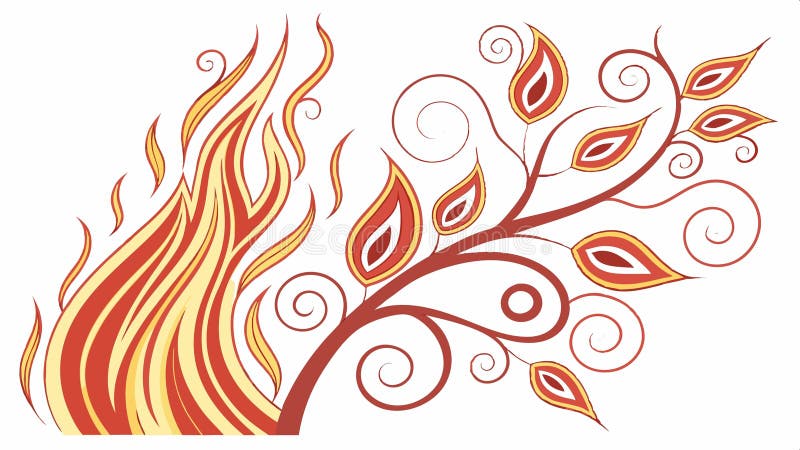 Abstract Illustration of a Branch with Leaves and Fire Elements Vector ...