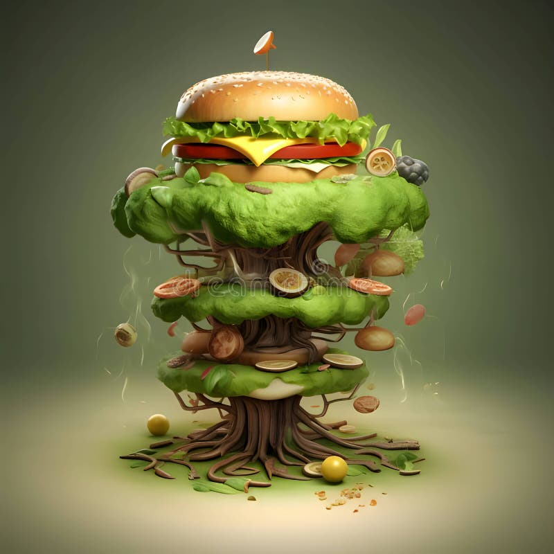 Abstract Illustration - Burger As Tree and Nature Stock Illustration ...