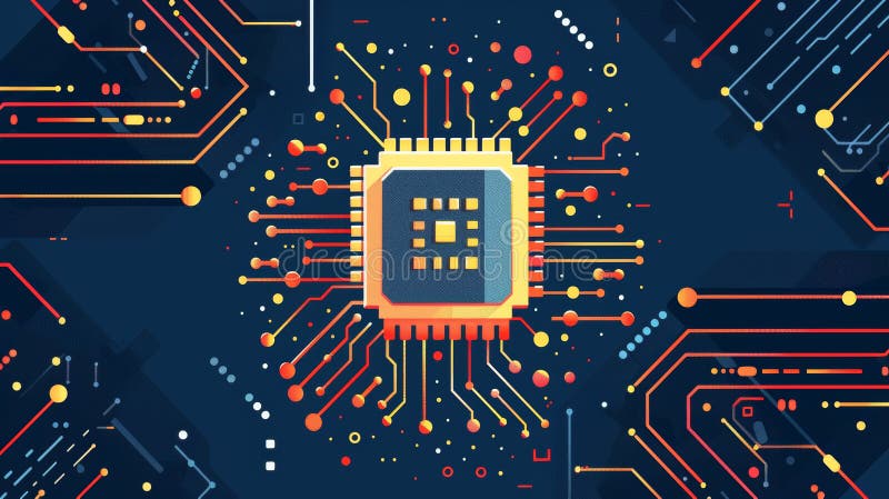 Abstract Illustration of a Central Processing Unit (CPU) Surrounded by ...