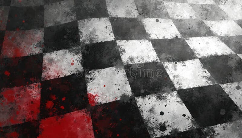 Abstract Illustration of a Checkered Flag with Red Paint Splatter ...