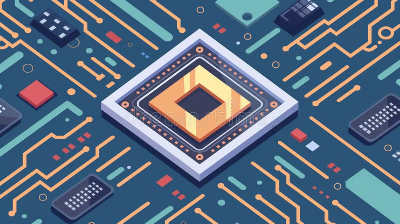 Abstract Illustration of a Circuit Board with a Central Processor. the ...