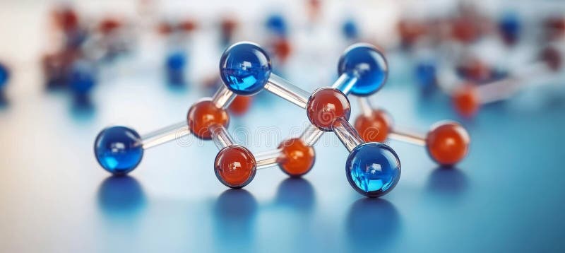 Abstract Illustration Close-up on Glowing Blue and Orange Molecule ...