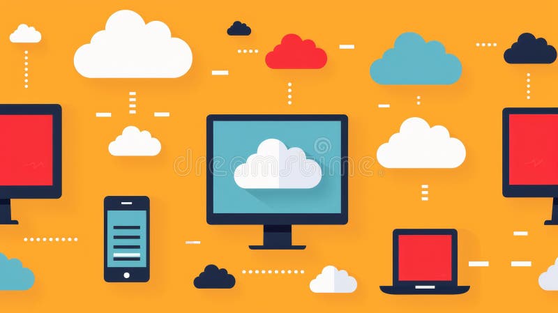 Abstract Illustration of Cloud Computing with Devices, Clouds, and ...