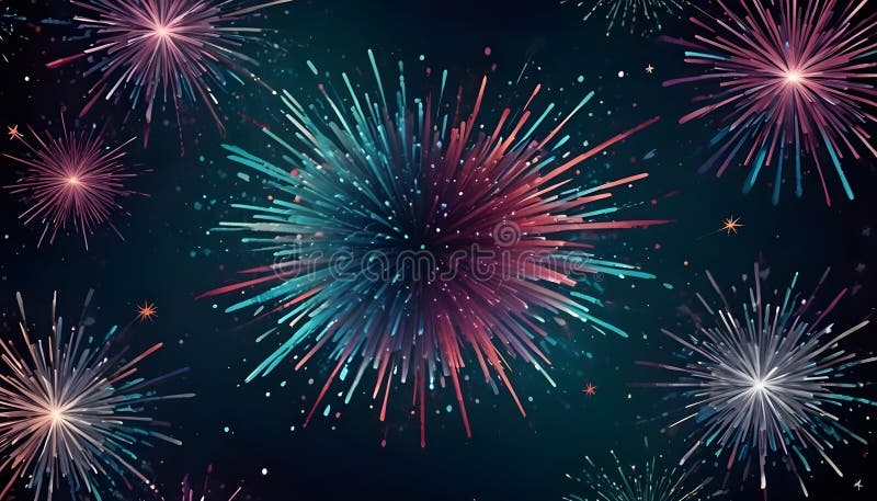 Abstract Illustration of Colorful Fireworks Exploding Against a Dark ...