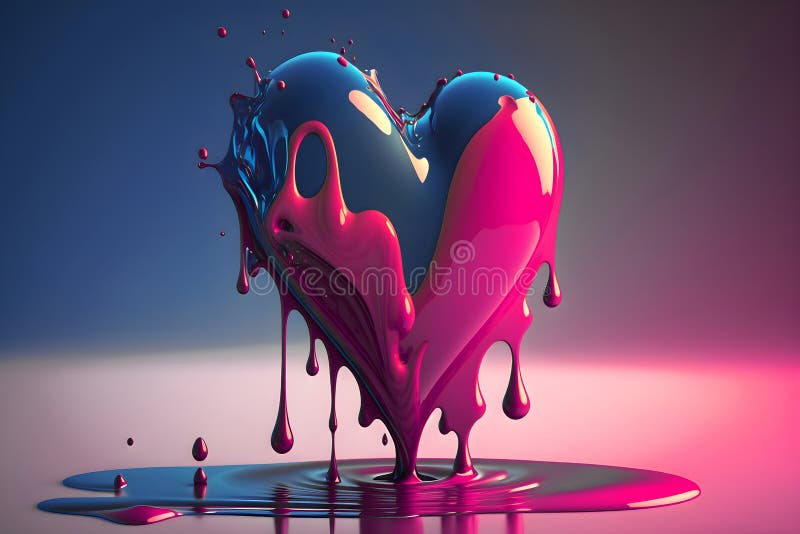 Abstract Illustration of Colorful Heart with Dripping Paint Generative ...