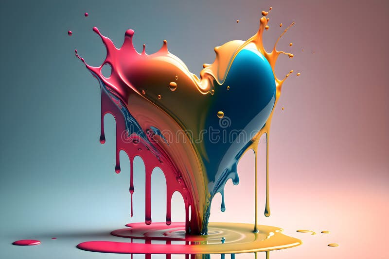 Abstract Illustration of Colorful Heart with Dripping Paint Generative ...