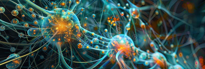 Abstract Illustration Colorful Neural Network Structure Shows Interconnected Nodes And Data