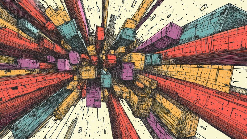 Abstract Illustration of Colorful, Three-dimensional Blocks Radiating ...