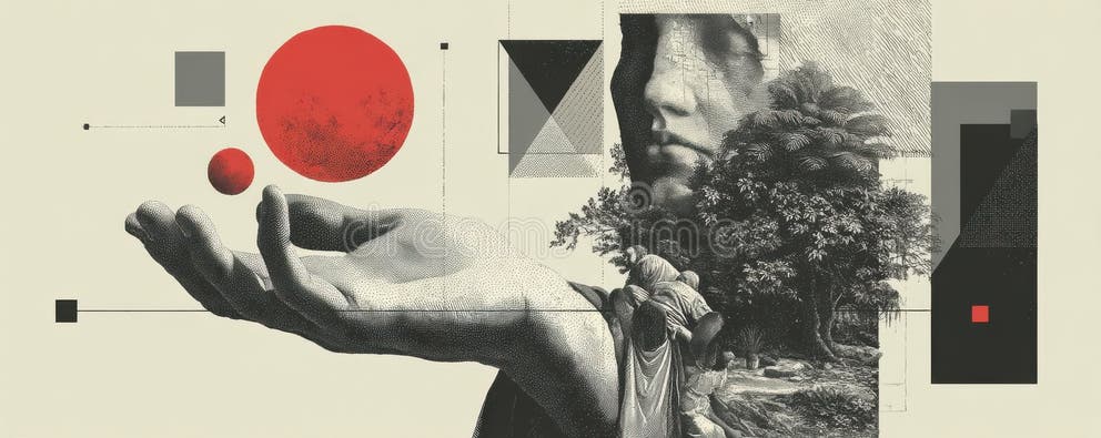 Abstract Illustration Combining Human Hand and Classical Elements with ...