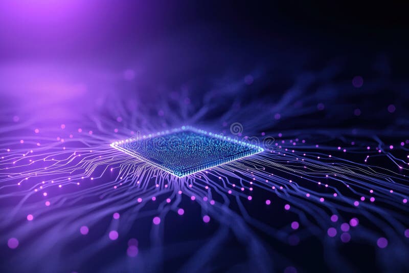 Abstract Illustration of Computer Chip with Purple, Blue Background ...