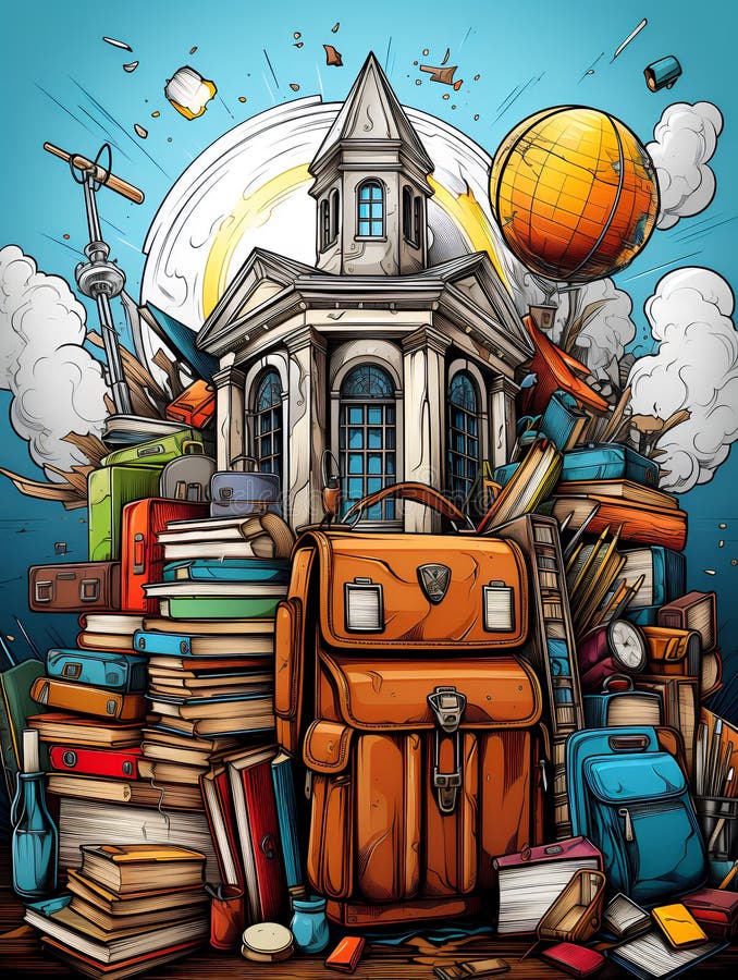 An Abstract Illustration Consisting of Many School-themed Objects Stock ...