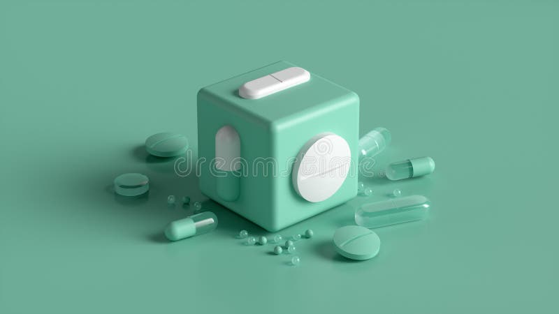 Abstract Illustration of Cube with Pills and Drugs. - 3d Rendering ...
