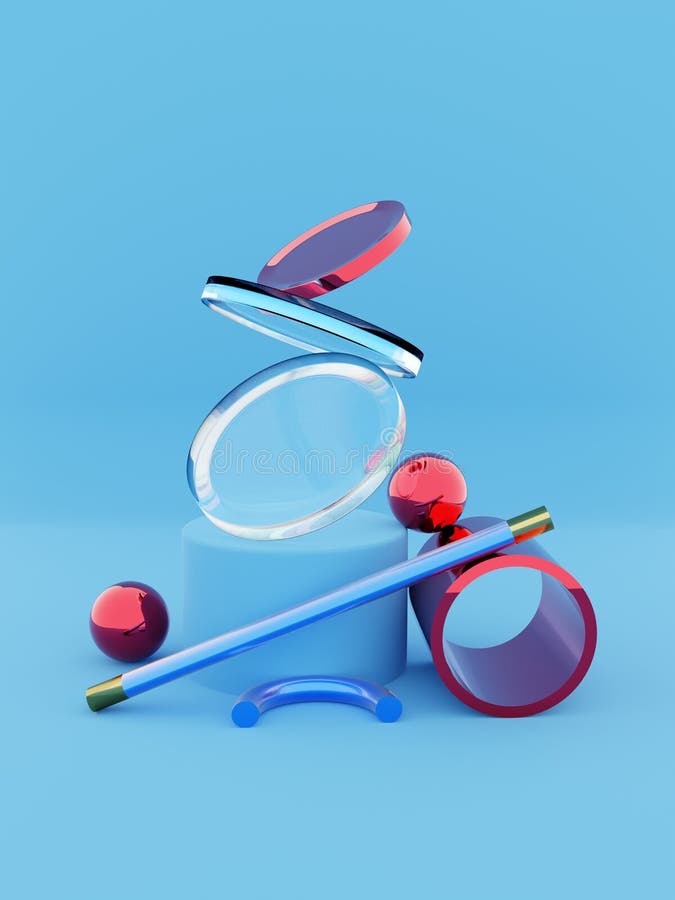 Abstract Illustration of 3D Geometric Shapes and Different Reflection ...