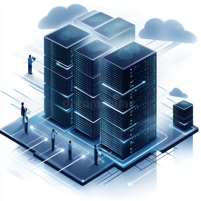 An Abstract Illustration of a Data Center with Servers, Cloud ...