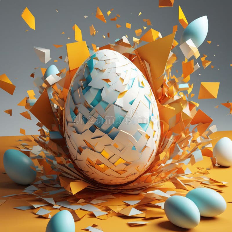Abstract Illustration Depicting an Easter Egg Pearlescent Broken into ...