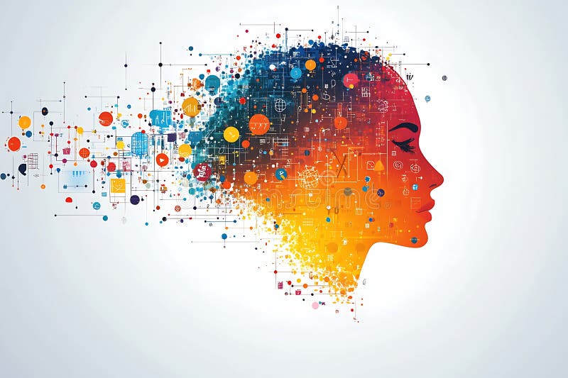 Abstract Illustration Depicting Human Mind Brain Processing Data ...