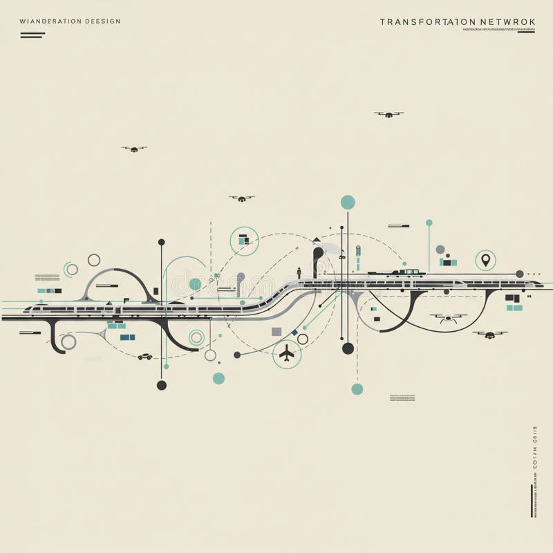 Abstract Illustration Depicting a Transportation Network with Stylized ...