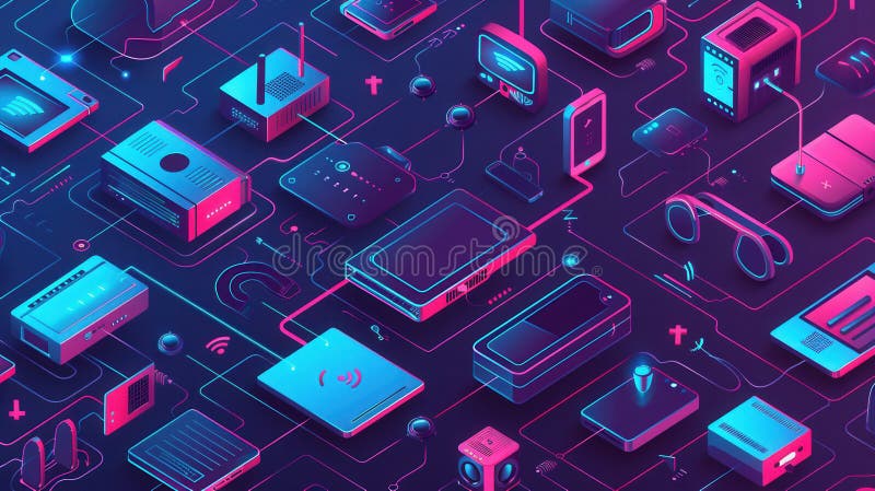An Abstract Illustration Depicting Various Network Devices, Including ...
