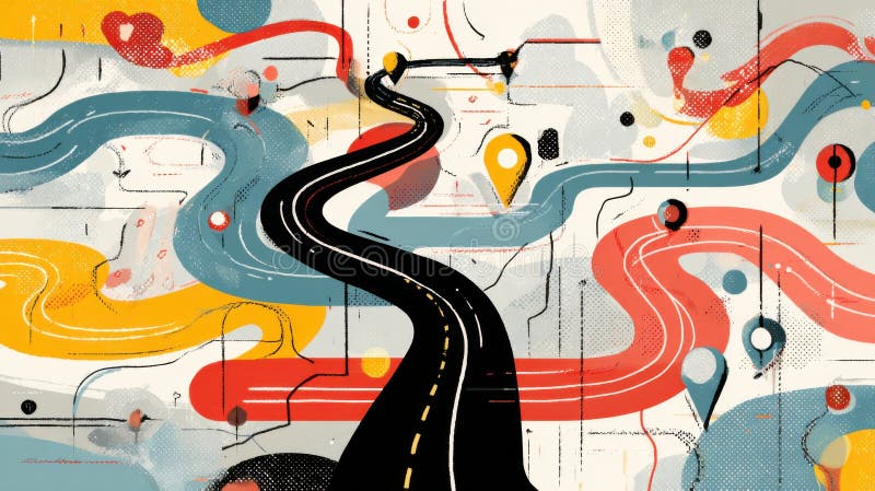 Abstract Road Map Journey Design Stock Illustration - Illustration of ...
