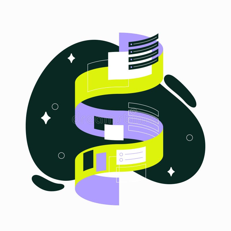 Digital Brain with Ribbon Elements in Flat Vector Illustration ...