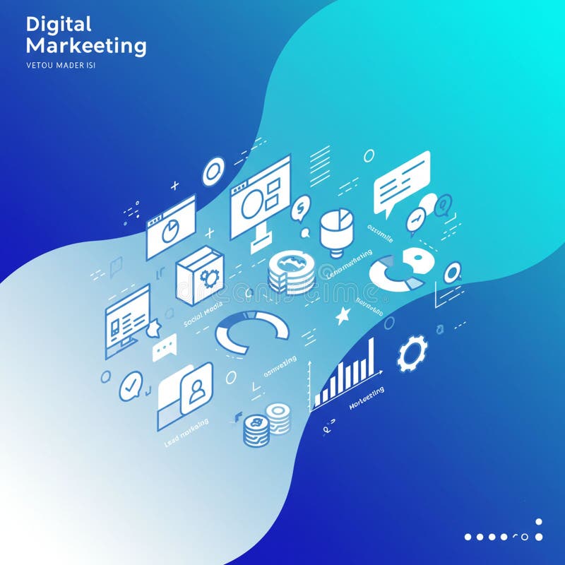 Abstract Illustration of Digital Marketing Concepts on a Blue Gradient ...