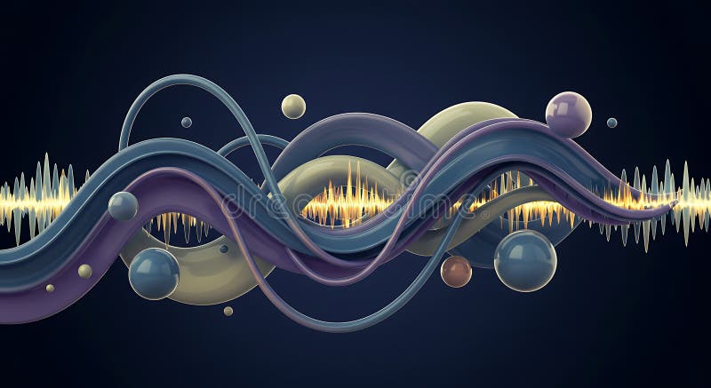 Abstract 3D Render of Sound Waves and Floating Spheres, Vibrant Color ...
