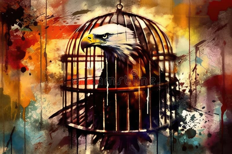 An Abstract Illustration of an Eagle Inside of a Bird Cage. Freedom ...