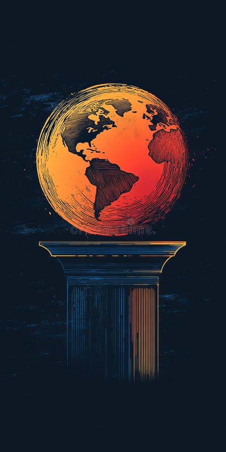 Abstract Illustration of Earth with Vibrant Colors on a Column Base ...