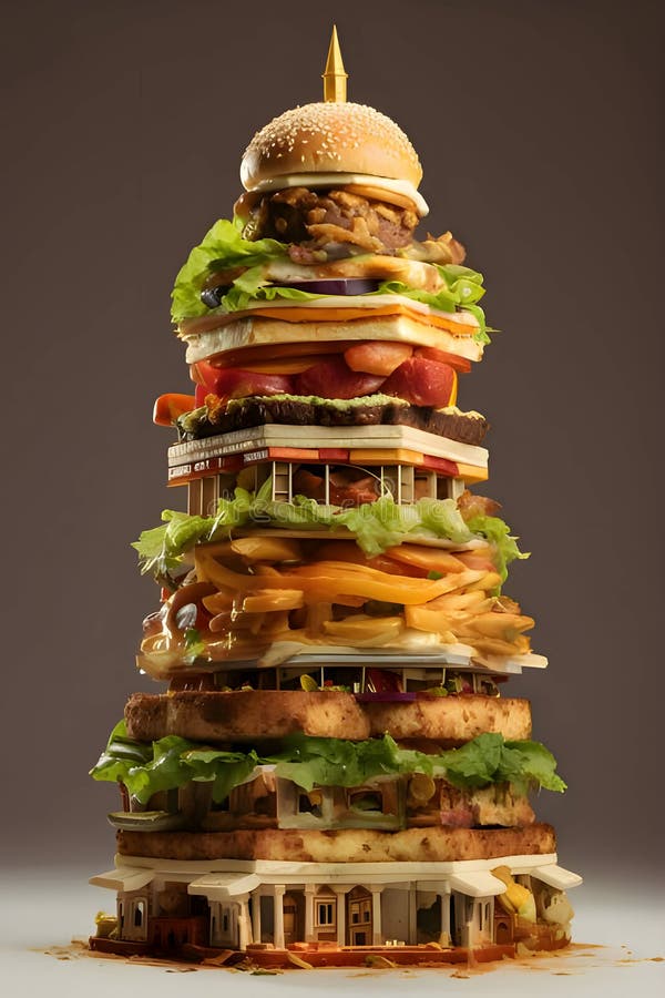 Abstract Illustration - Fast Food Tower with Hamburger Stock Vector ...