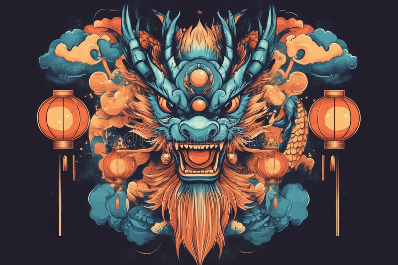 Abstract Illustration Featuring a Chinese Dragon Facing Left ...