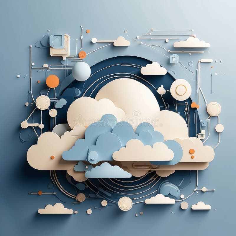 Abstract Cloud Computing Vector with Data Icons and Soft Blue Tones ...