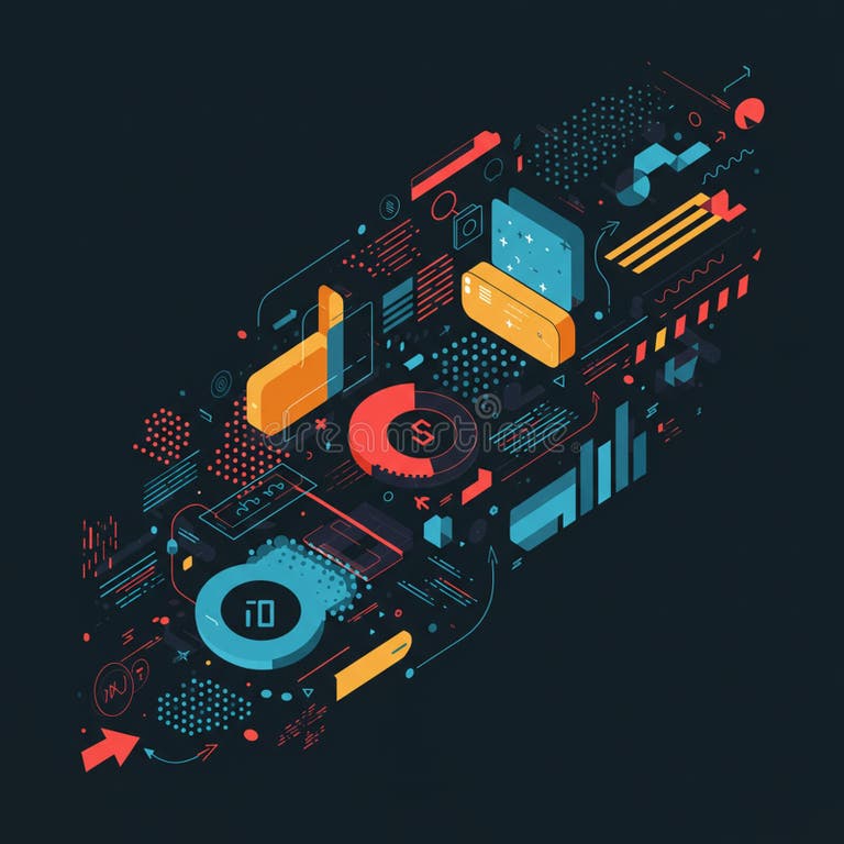 Abstract Illustration Featuring Geometric Shapes and Digital Interfaces ...
