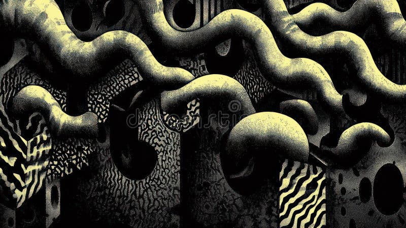 Abstract Illustration Featuring Intertwining Shapes and Textures in a ...