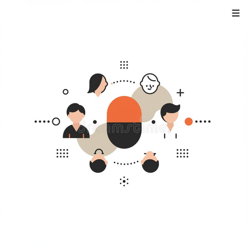 Abstract Illustration Featuring Stylized Human Figures Surrounding an ...