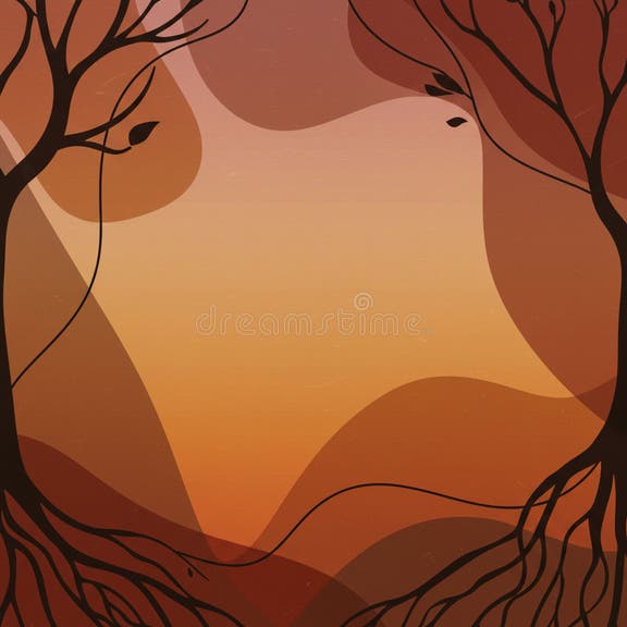 Abstract Illustration Featuring Two Stylized Trees with Intertwining ...