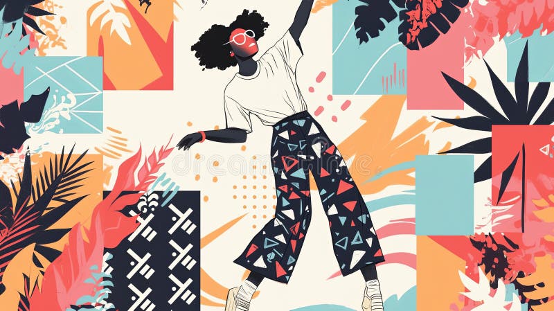 Colorful Abstract Art of a Dancing Person with Dynamic Patterns and ...