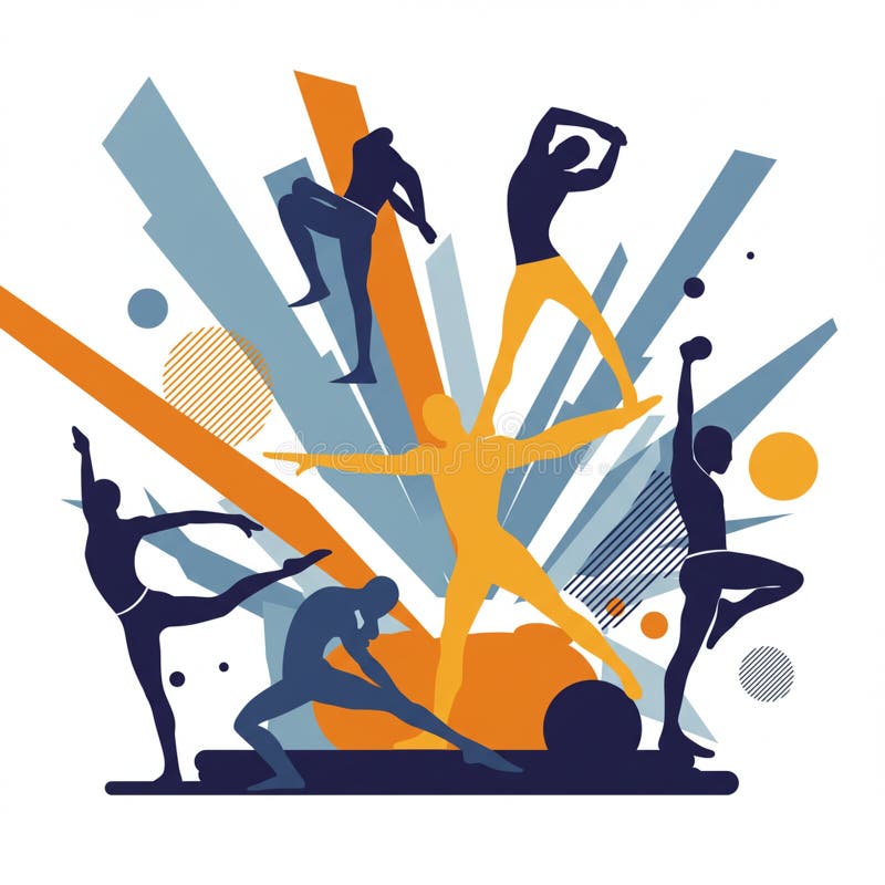 Abstract Illustration of Five Human Figures in Dynamic Poses ...