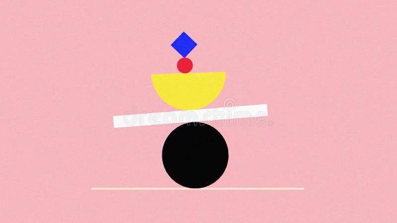 Abstract Illustration Flat Design of Balance Shapes on Isolated Pink ...
