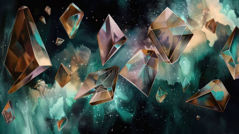 Abstract Illustration of Floating Crystals in a Cosmic Background Stock ...
