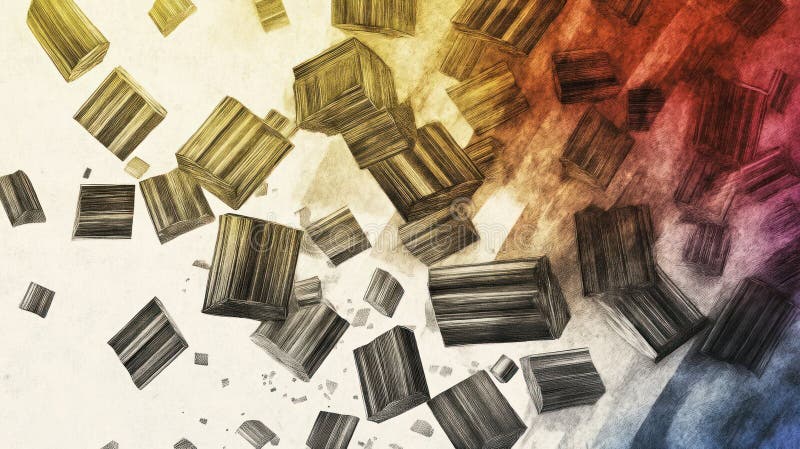 Abstract Sketch of Falling Cubes, Dynamic 3D Geometric Shapes Stock ...
