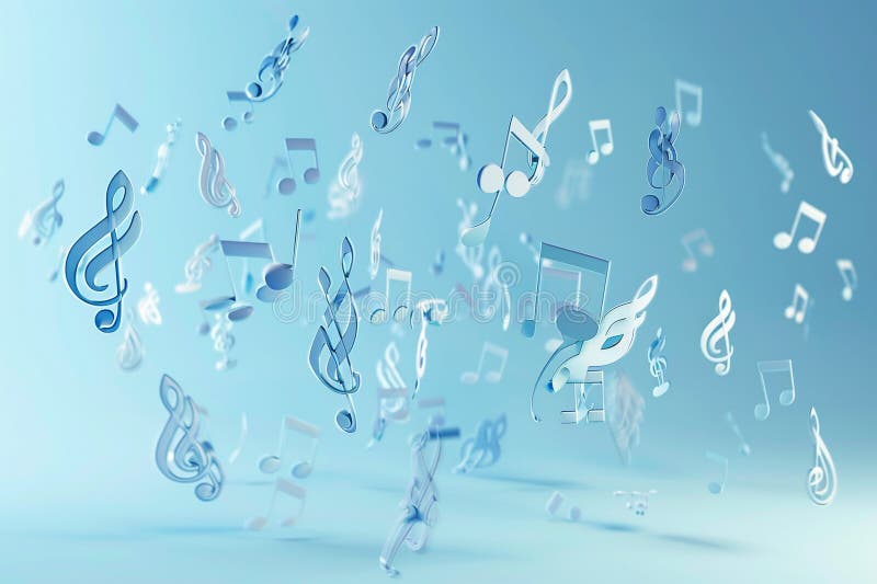 Abstract Music Notes Floating on a Blue Background Stock Illustration ...