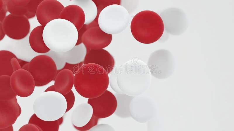 Abstract Illustration Of Floating Red And White Spheres On A Soft Gradient Background Creating