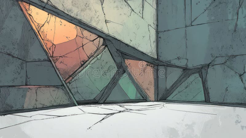 Abstract Illustration of a Fragmented Interior Space with Geometric ...