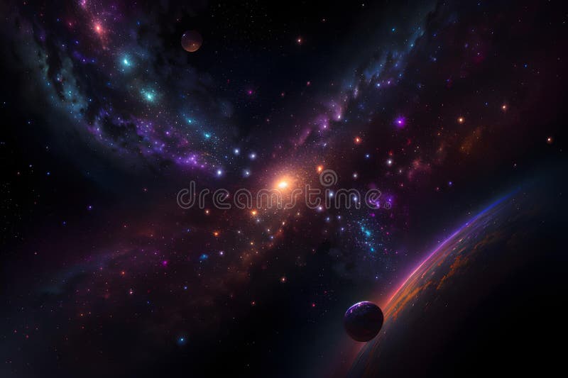 Abstract Illustration of Galaxy, Planets, Stars Stock Image - Image of ...
